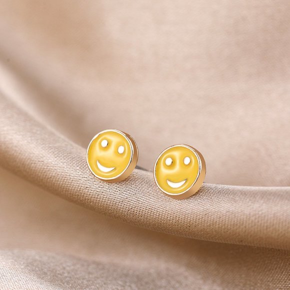 chichigems | Jewelry | Small Yellow Gold Smiley Face Y2k 9s Happy Stud ...